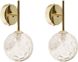 Beliani Lot de 2 Lampes Murales Modernes Glam Abat-jour en Verre Beige et M&eacute;tal Dor&eacute; Anadyr
