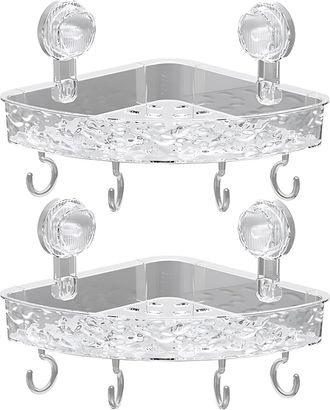 Generic Eckregal aus Kunststoff, 2 St&uuml;ck, Saugnapf, Badezimmer, ohne Bohren, (L&auml;nge) 23 cm, Badezimmer-Eckregal, f&uuml;r Aufbewahrung, Organizer, Dusche, mit Hake