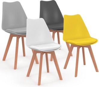 IDMarket Idmarket - Set aus 4 skandinavischen Stühlen sara mix color dunkelgrau, hellgrau, weiß und gelb