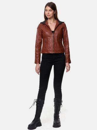 Tazzio Lederjacke F503 Damen Leder Jacke im Biker Look mit abnehmbarer Kapuze