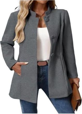 Generic Manteau dhiver mi-long for femme, col montant, simple boutonnage, v&ecirc;tements dext&eacute;rieur(gris,XXL)