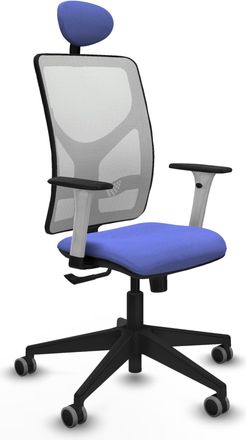 Piqueras y Crespo Schreibtischstuhl mit Rollen aus Silikon, mit wei&szlig;en und schwarzen Armlehnen, h&ouml;henverstellbare Lendenwirbelst&uuml;tze und festes Kopfteil, Wei&szlig;/Hellblau