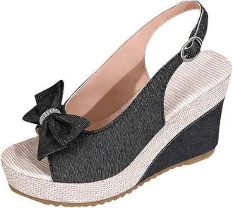 Generic Sandales compens&eacute;es pour femme avec noeud et bout ouvert - &Eacute;l&eacute;gantes - Respirantes - &Eacute;l&eacute;gantes - Style d&eacute;contract&eacute; - Confortables - Pour les loisirs e