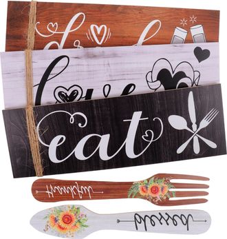 NUOBESTY Toyvian Rustikale Holz wanddekoration K&uuml;chen Esszimmer Schild mit Messer und Gabel Motiv f&uuml;r Gem&uuml;tliche Wandkunst und Deko im Landhausstil