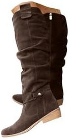 Generic Bottes molles &agrave; hauteur du genou pour femme, bottes &agrave; talon bas et &eacute;pais avec fermeture &eacute;clair lat&eacute;rale &agrave; bout rond, chaussures d&eacute;contract&eacute;es en daim 