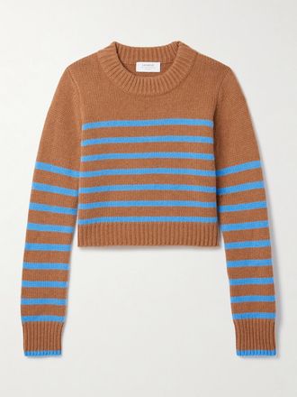 La Ligne Pull En Laine Et Cachemire Mélangés À Rayures Mini Marin - Marron
