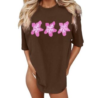 Generic T-shirt pour femme T-shirt Plage T-shirts graphiques surdimensionn&eacute;s pour femmes Baggy Chemises esth&eacute;tiques Hauts de vacances d&eacute;t&eacute;, caf&eacute;, XXL