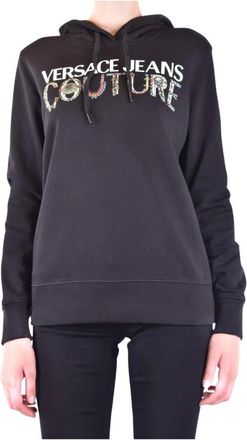 Versace Jeans Couture Femme, Sweatshirts et sweats &agrave; capuche, Noir, Taille: 36 FR SweaT-shirt &agrave; capuche en coton imprim&eacute;