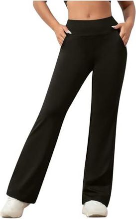 Generic Pantalon large pour femme - Pantalon de yoga &eacute;vas&eacute; pour femme - Pantalon de yoga &eacute;vas&eacute; taille haute - Pantalon dentra&icirc;nement en lin pour femme, Noir, 