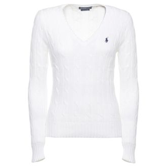 Ralph Lauren Femme, Pulls, Blanc, Taille: 40 FR Pull en maille torsad&eacute;e &agrave; col en V