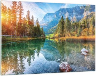 Arttor Wandbilder Dekoration Wohnzimmer Landschaft Berge Morgendämmerung Bilder auf Glas 120x80cm Glasbild Schlafzimmer Küche Deko Wand Kunstdruck Art Groß X