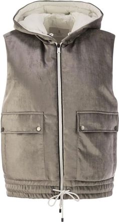 Brunello Cucinelli Femme, Vestes, Gris, Taille: 32 FR Veste Sans Manches en Velours et Duvet