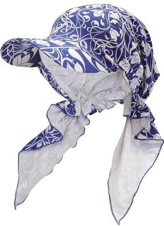 ZLYC Bonnet chimio pour femme avec visière pré-nouée, bonnet tricoté, Motif floral bleu roi, taille unique