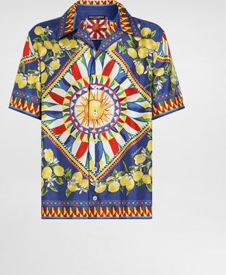 Dolce & Gabbana Hemd Hawaii Aus Seidentwill Mit Carretto-print - Mann Hemden Multicolor 38