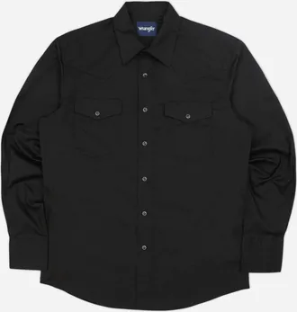 Wrangler Men s Solid Broadcloth Western Snap Longsleeve Shirt Black