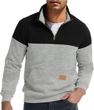 Generic Pull à fermeture éclair quart de temps pour homme - Pull décontracté à col montant - Pull de sport et de travail léger - Pull zippé 1/4 pour homme, Ce