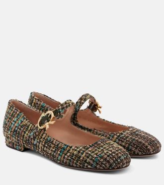Gianvito Rossi Mary-Jane-Ballerinas Mary Ribbon aus Bouclé