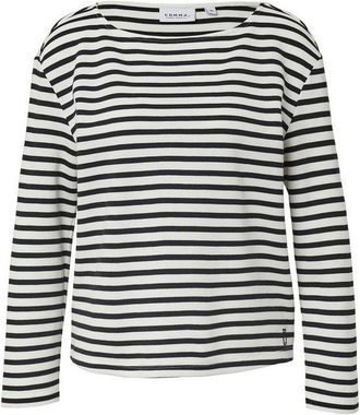 Comma Langarmshirt Sweatshirt Gestreiftes Sweatshirt aus Piqu&eacute;
