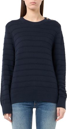 GANT Damen Textured Cotton C-Neck Pullover, Evening Blue, L EU