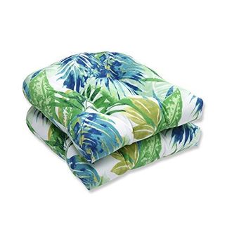 Pillow Perfect Tropic Floral Sitzkissen für drinnen und draußen, getuftet, Wetter- und lichtbeständig, 48,3 x 48,3 cm, blau/grüne Soleil, 2 Stück