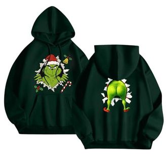 Generic Le Grinch Sweat Femme A Capuche Hiver Christmas Femmes Costume Oversize Plaid Vêtements Polaire Pull Pilou Chaud De Deguisement Noel The Vetement Swea