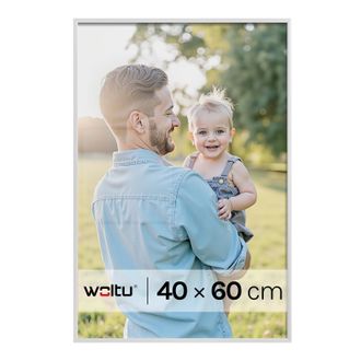 Woltu Bilderrahmen 40x60 cm, Fotorahmen Silber, Aluminium, mit Passepartout, zum vertikalen oder horizontalen Aufh&auml;ngen/Aufstellen, f&uuml;r Fotos, Bilder
