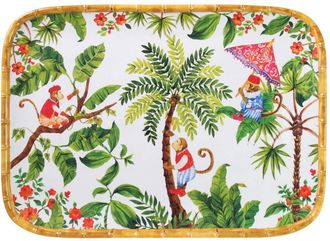 Les Jardins de la Comtesse Tablett Rechteckig - Aus Melamin - 45x32 cm - Thema Bali-Affen - Korallenrot/Grün - Großes Tablett mit Abgerundeten Ecken der Geschirrkollektion MelAR