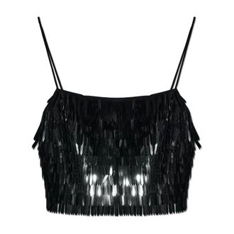 Self Portrait Femme, Tops, Noir, Taille: 38 FR Top court &agrave; fines bretelles et sequins