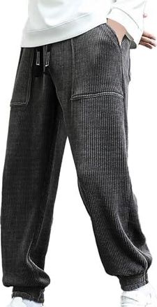 Generic Pantalon en velours c&ocirc;tel&eacute; stretch baggy pour homme - Pantalon de course d&eacute;contract&eacute; - Taille &eacute;lastique - Pantalon de loisirs - Jambe droite - Couleur
