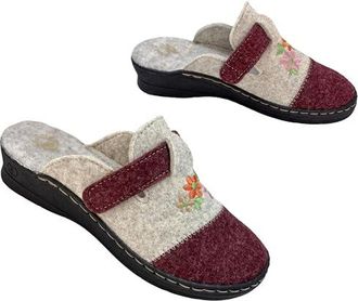 Generico Patrizia Azzi 10232 Pantoufles dhiver en laine cuite, semelle ultra légère, antidérapantes, broderies florales, fabriquées en Italie, Bordò Ecru, 37 E