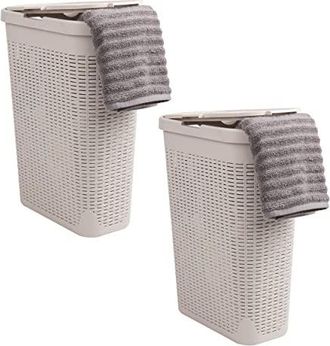 Mind Reader Basket Collection Wäschekorb, schmal, 40 Liter Fassungsvermögen, ausgeschnittene Griffe, angenähter Scharnierdeckel, belüftet, 2 Stück, elfenbeinfarbe