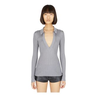 Durazzi Milano Seidenstrick-Poloshirt - - Tops - Damen - Grau - S