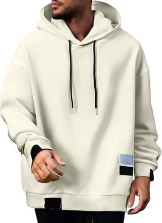 Generic Sweat &agrave; capuche uni en coton d&eacute;contract&eacute; &agrave; manches longues pour homme avec v&ecirc;tements pour entra&icirc;nement int&eacute;rieur et ext&eacute;rieur 2026, beige, XXL