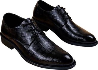 Generic Chaussures Oxford noires pour homme - Chaussures à talon bas en cuir laqué avec motif dépissure pour homme - Chaussures en cuir confortables à lacets 