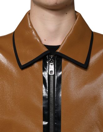 Dolce & Gabbana Brown Leather Full Zip Men Bomber Jacket Clothing
