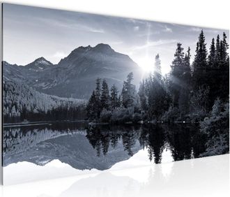 Runa Art Wandbild Natur Sonnenaufgang 1 Teilig 100 x 40 cm Modern Bild auf Vlies Leinwand Wasser Schlafzimmer Wohnzimmer Schwarz Weiss 014412c