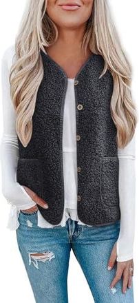 Minetom Gilet en Molleton Polaire Doux sans Manche Coupe Classique Femme Grandes Filles Couleur Unie Blouson Bouton Matelassée sans Manches Veste avec Poches 