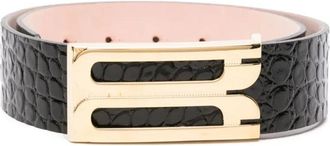 Victoria Beckham Gürtel - Embossed Crocodile Effect Black Calf Leather Belt - Gr. 70 - in Schwarz - für Damen