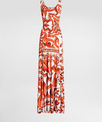 Dolce & Gabbana Langes Kleid Aus Organza Mit Majolika-print - Frau Kleider Multicolor 42