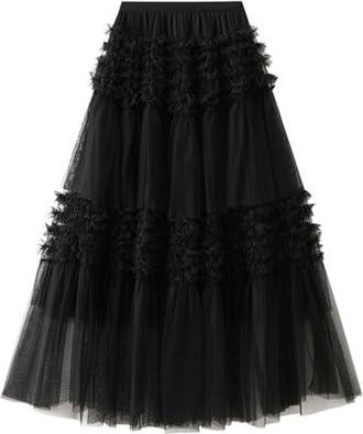 Generic Jupe Tulle Femme Tutu Jupe Jupes Femme Printemps 2025 Style F&eacute;e - Longue R&eacute;tro en Dentelle Superpos&eacute;e avec Grand Volume pour Look Romantique