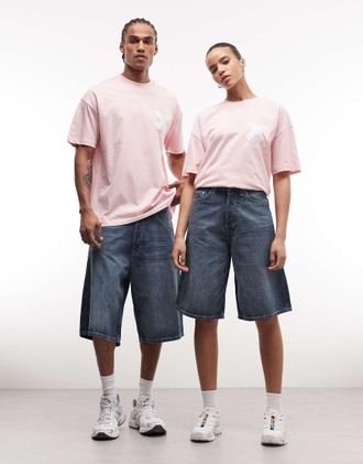 Weekday Astro - Unisex - Jorts in blassblauer Waschung mit niedrigem Bund und weitem Schnitt