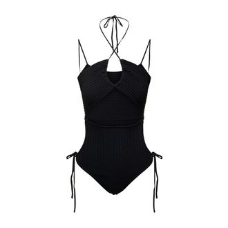 ADĀMO Andrea Adamo Schwarzer Body mit geripptem Halterneck - - Tops - Damen - Schwarzk - M