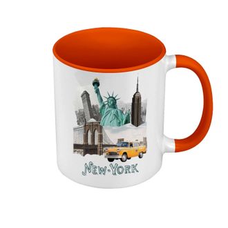 Fabulous Tasse in Premium-Qualität, Orange - New York Collage Amerika Reise Postkarte - Tasse mit Henkel und farbigem Innenfutter