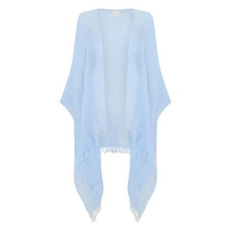 120% Lino Femme, Blouses et Chemises, Bleu, Taille: ONE Size Cape en lin