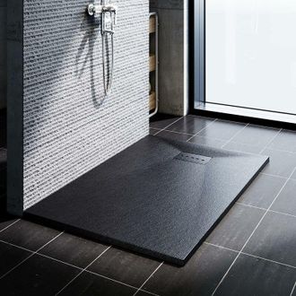 Sonni Duschwanne Sonni 90x120cm Duschtasse Flach smc inkl.Ablaufgarnitur,Antirutsch,Schneidbaren Design Schwarz