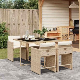 vidaXL 5-tlg. Garten-Essgruppe mit Kissen Beige Poly Rattan - Vidaxl