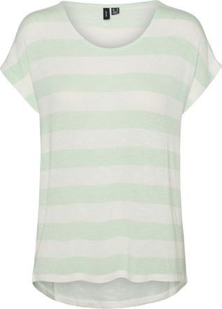 Vero Moda Damen VMWIDE Stripe SL TOP GA JRS NOOS T-Shirt, Birds Egg Green/Stripes:Snow White, X-Small