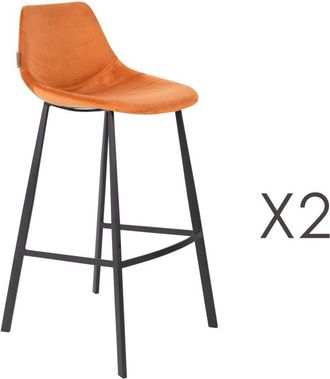 M&S Collection M&s - Lot de 2 chaises de bar H80 cm en velours orange - franky