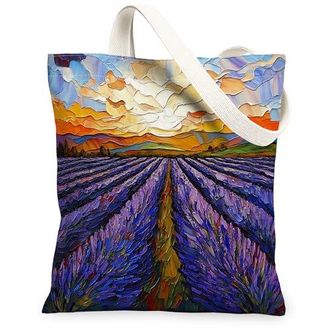 Generic Sac fourre-tout en toile avec fleurs de lavande printani&egrave;re pour le shopping, 33 x 38,1 cm, sac d&eacute;picerie r&eacute;utilisable pour femme, paysage naturel, pl
