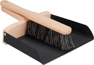 Relaxdays Ensemble de Balayage, lot avec balayette & Pelle, Maison & Camping, métal & Bois de hêtre, Set, Noir - Nature